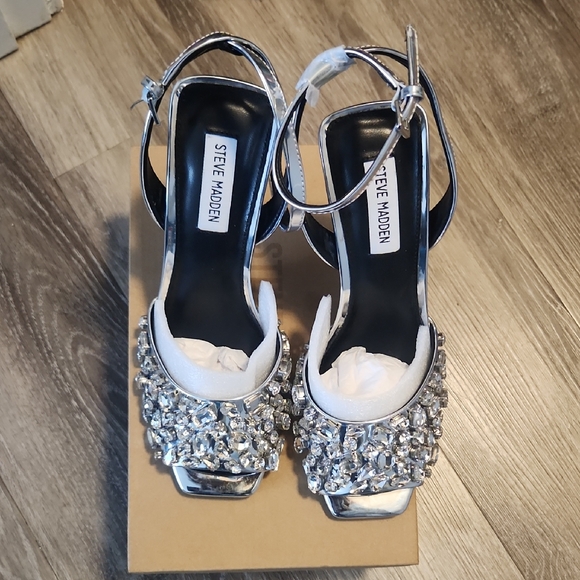 Steve Madden | Shoes | Steve Madden Silver Embellished Heels | Poshmark